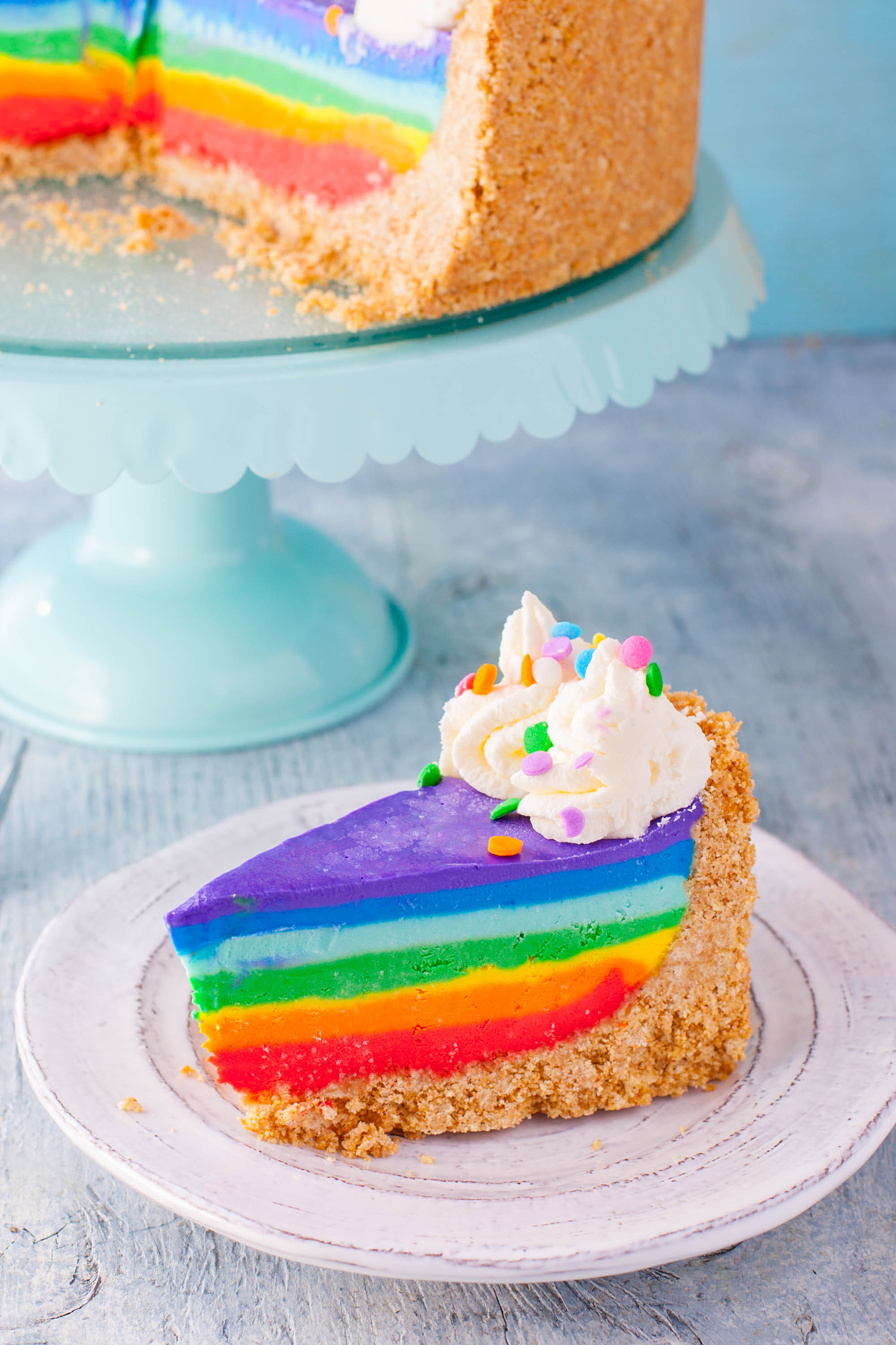 Rainbow Cheesecake Recipe is No Bake and Gelatin Free - Eating Richly